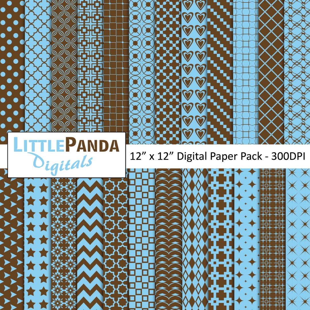 Baby Blue and Dark Brown Digital Scrapbook Papers 24 Jpg Files 12 X 12 ...