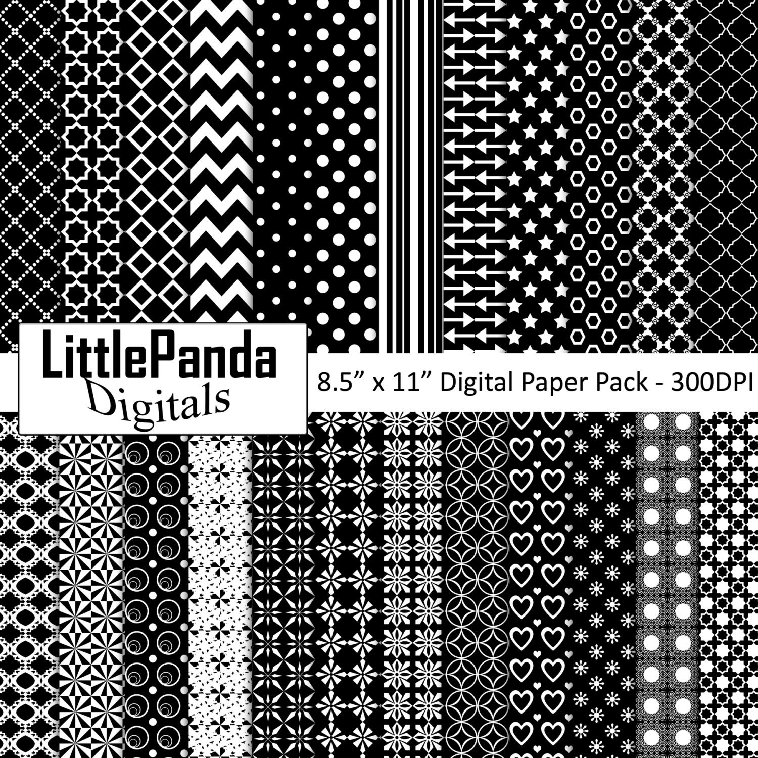 Black and White Digital Paper, Background, Scrapbook Papers, Commercial ...