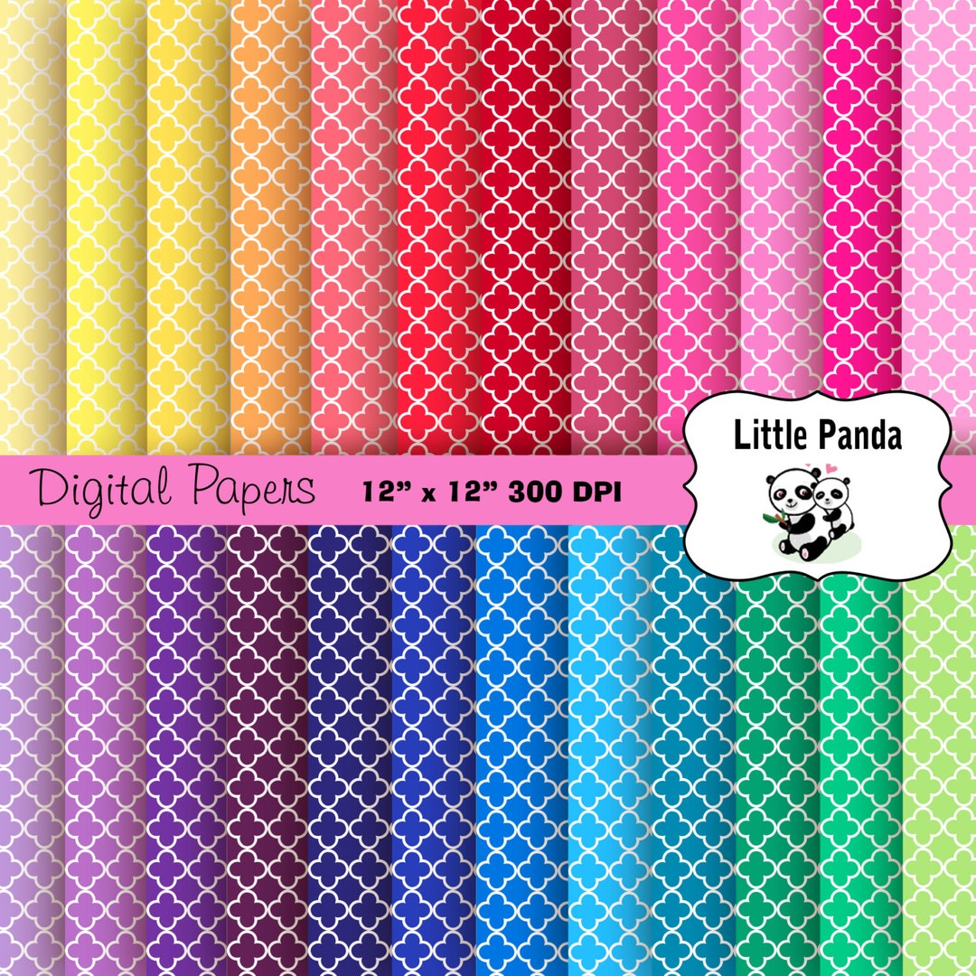 Rainbow Quatrefoil Digital Paper - Digital Scrapbooking - Instant ...