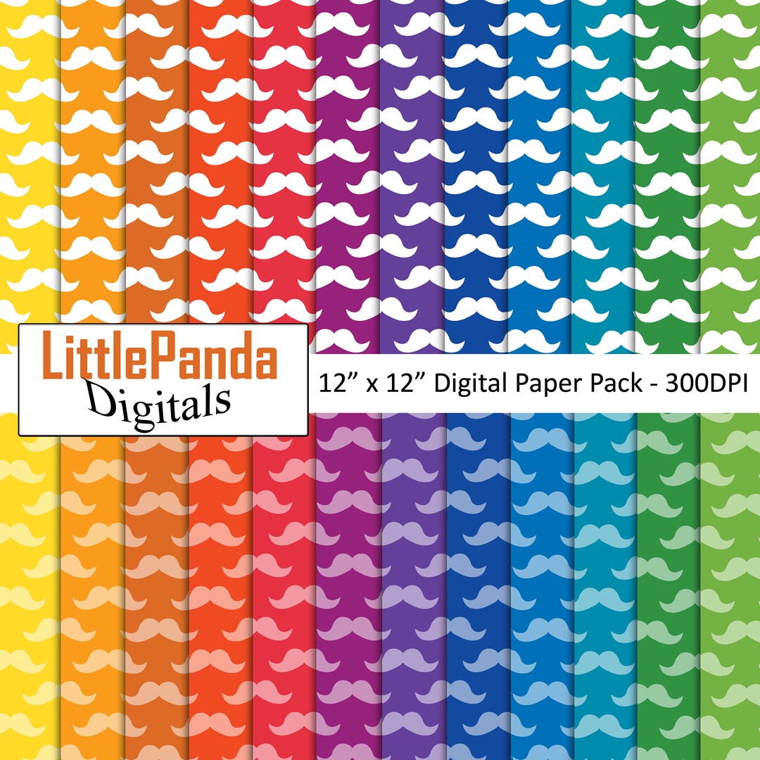 Mustache Digital Paper Stache Background Primary Colors Hipster Papers ...