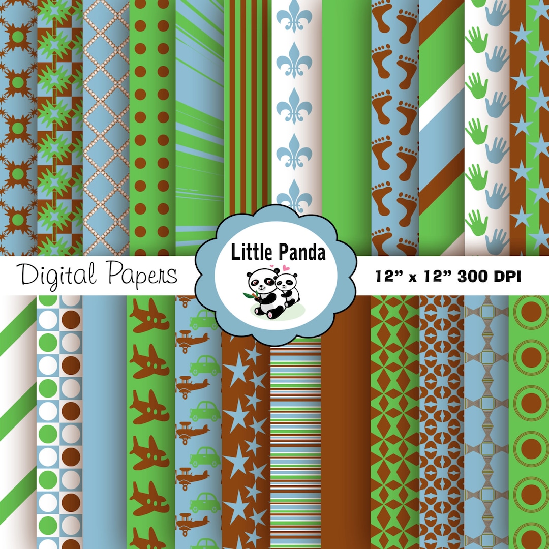 Blue, Green and Brown Digital Paper Pack, Scrapbook Papers, 24 Jpg ...