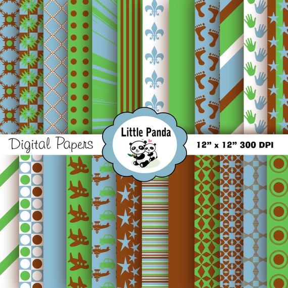 Blue Green and Brown Digital Paper Pack Scrapbook Papers 24 | Etsy