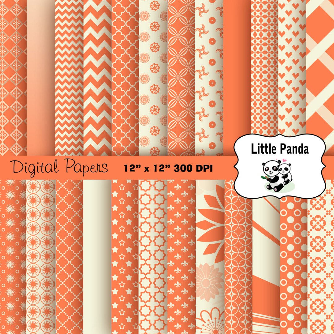 Beige and Coral Digital Scrapbook Papers 24 Jpg Files 12 X 12 - Instant ...