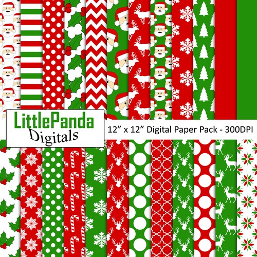 Santa Digital Paper Snowflake Plaid Winter Candy Cane - Etsy