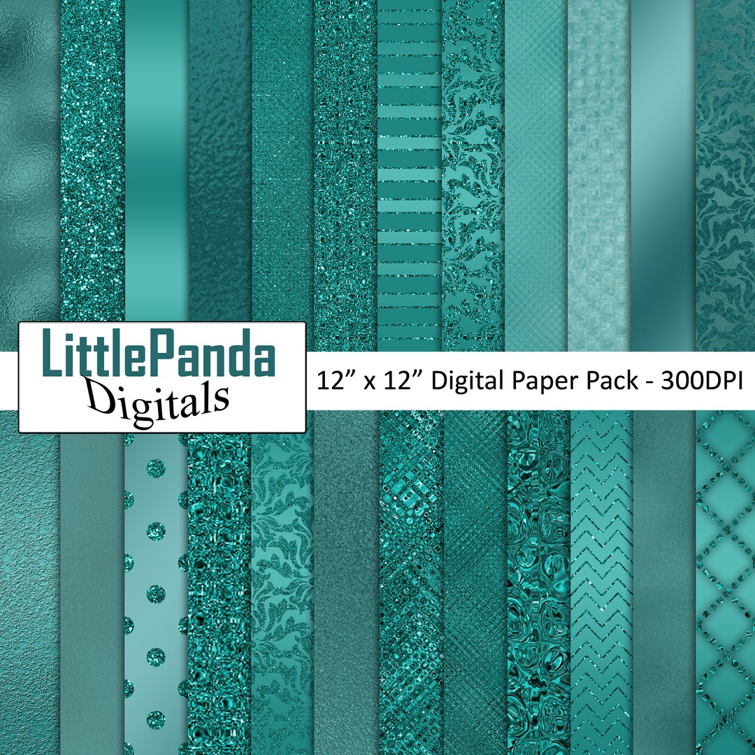 Teal Digital Paper Metallic Foil Scrapbook Paper Glitter Foil Sparkle ...