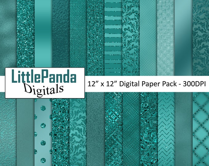 Teal Digital Paper Metallic Foil Scrapbook Paper Glitter Foil - Etsy