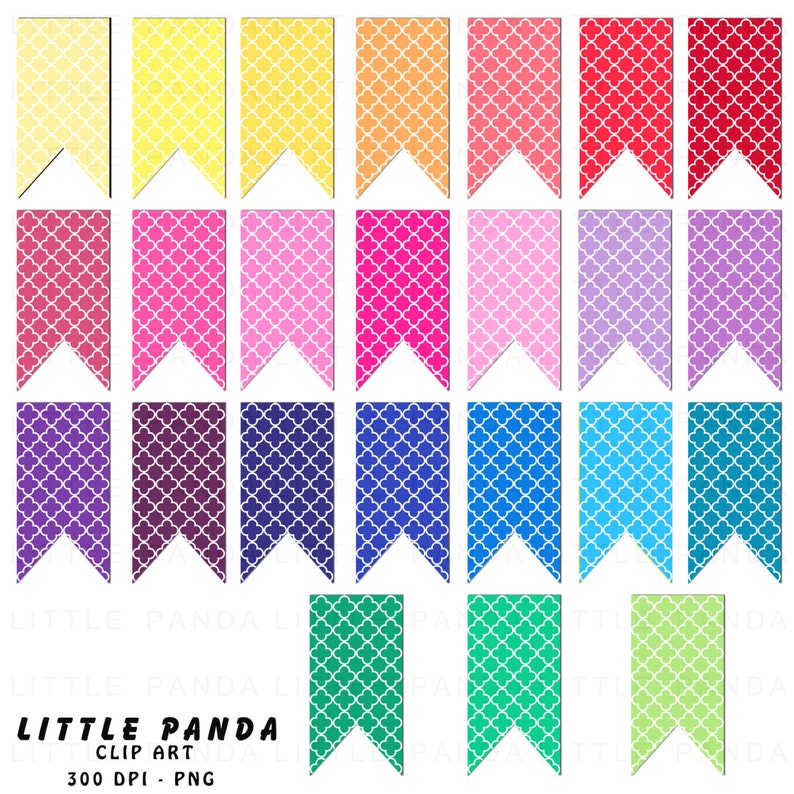 Rainbow Quatrefoil Digital Pennant Banner Flag Clip Art | Etsy