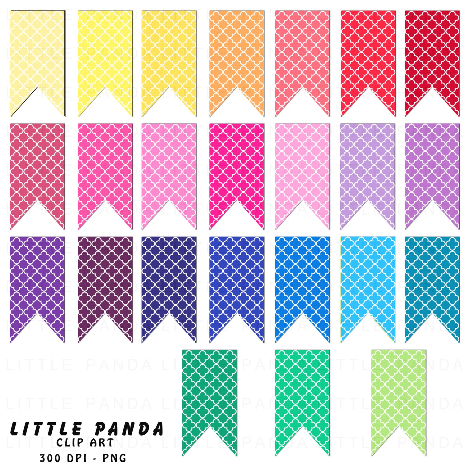 Rainbow Quatrefoil Digital Pennant Banner Flag Clip Art | Etsy