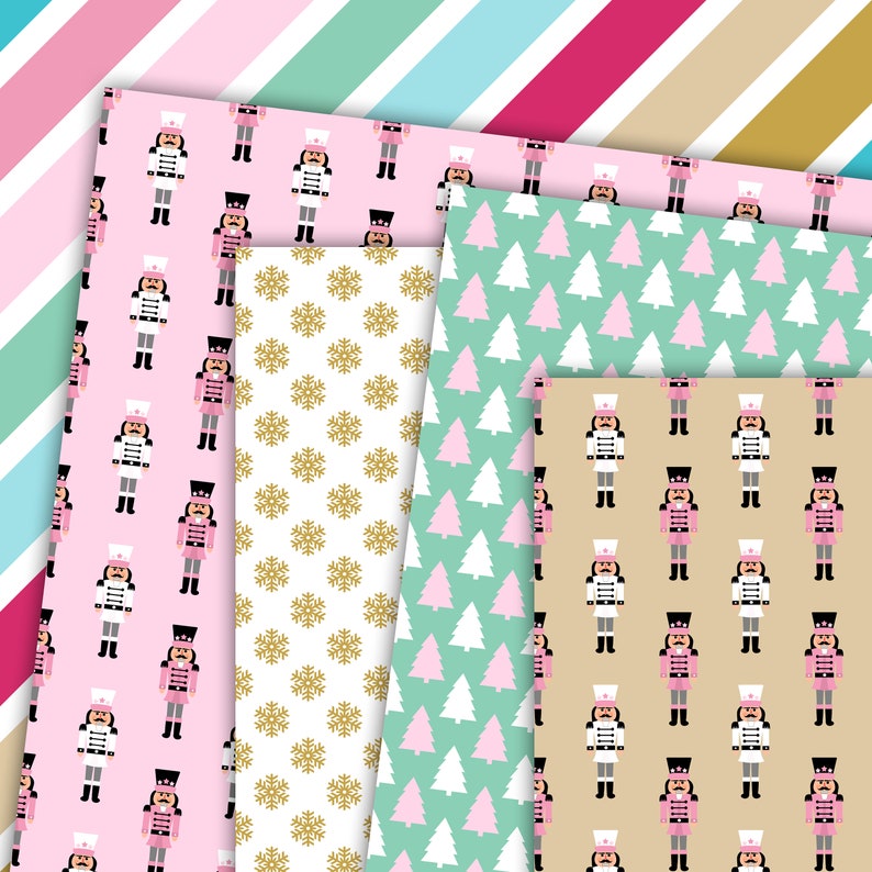 Christmas Nutcracker Digital Paper, Snowflake, Polka Dots, Winter ...