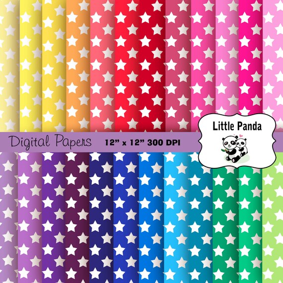 Rainbow Stars Digital Scrapbooking Papers 24 Jpg Files 12 X 12 | Etsy