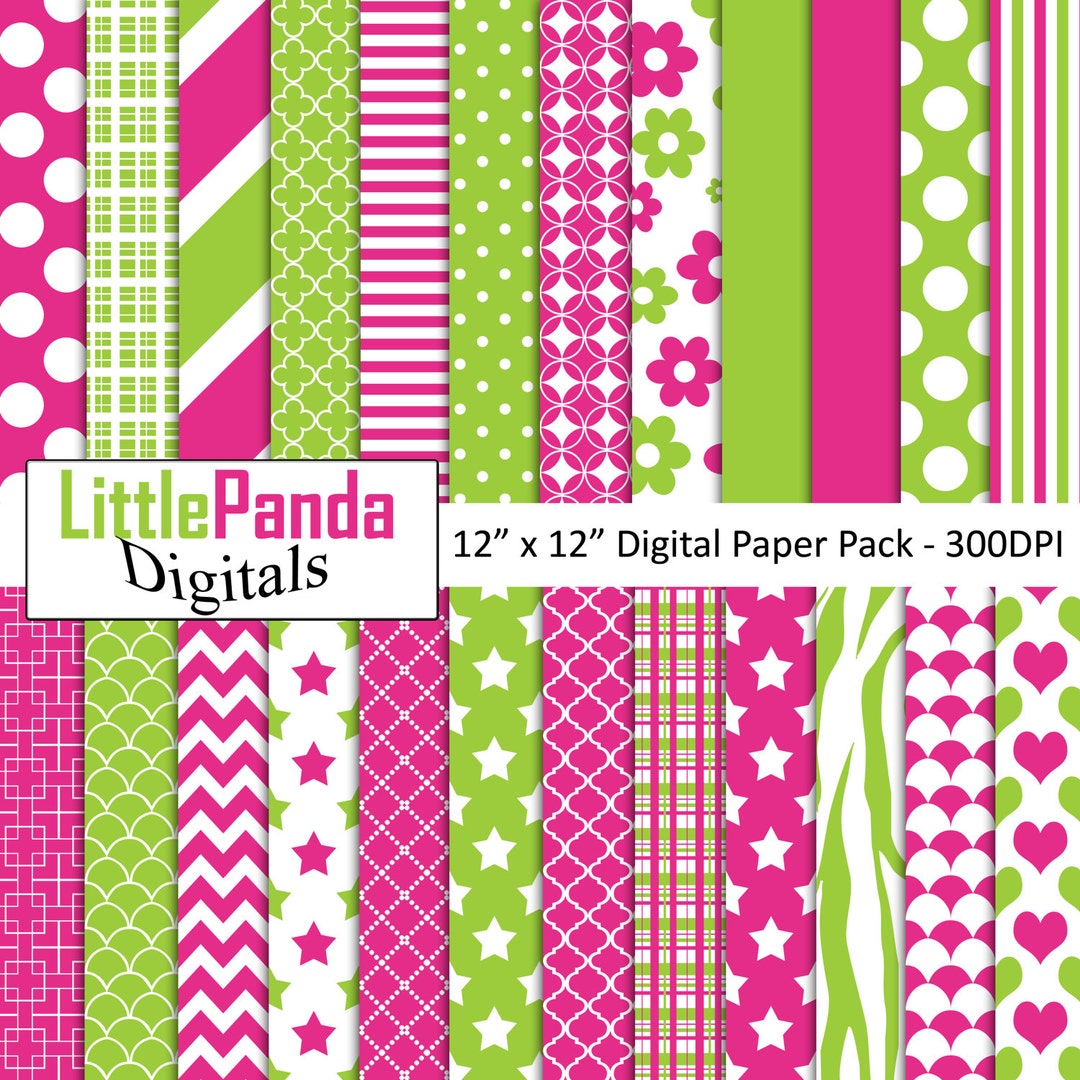 Pink and Lime Green Digital Paper, Scrapbook Papers, Wallpaper ...