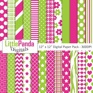 Pink and Lime Green Digital Paper, Scrapbook Papers, Wallpaper ...