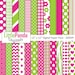Pink and Lime Green Digital Paper, Scrapbook Papers, Wallpaper ...