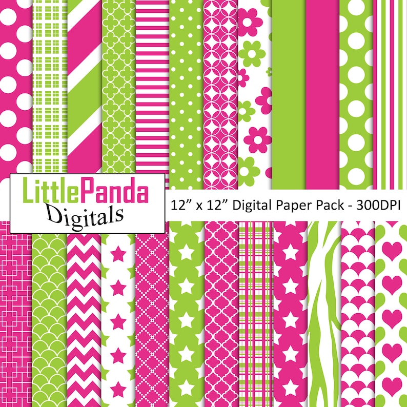 Pink and Lime Green Digital Paper, Scrapbook Papers, Wallpaper ...