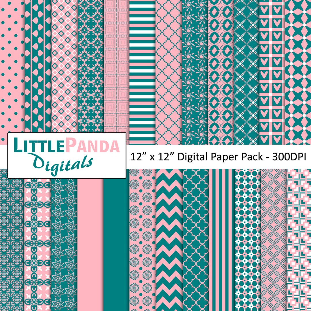 Light Pink and Teal Digital Scrapbook Papers 24 Jpg Files 12 X 12 ...