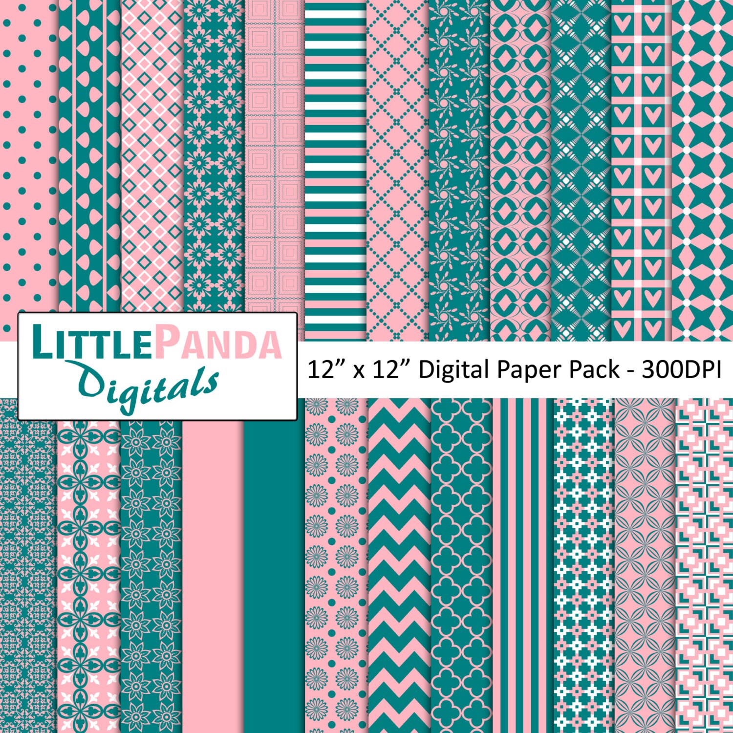 Light Pink and Teal Digital Scrapbook Papers 24 Jpg Files 12 X - Etsy
