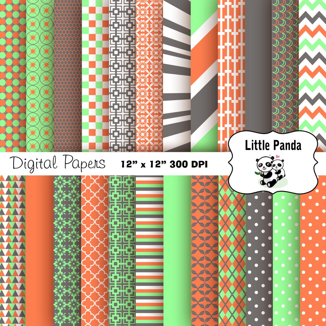 Mint Green Coral Gray Digital Paper Pack 24 Jpg Files 12 X 12 - Instant ...