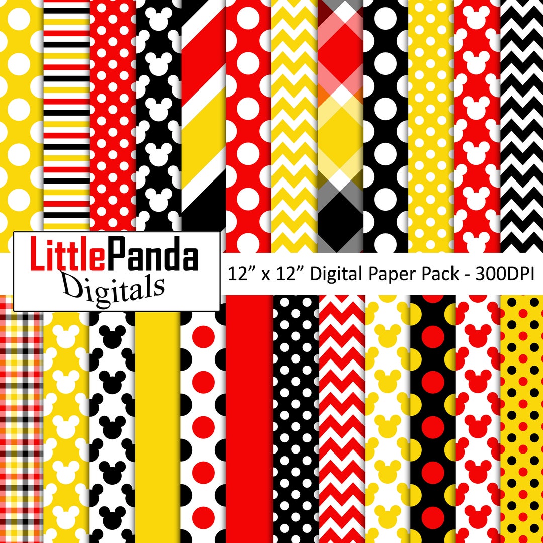Mickey Mouse Digital Paper, Scrapbook Papers, Mickey Background, Polka ...