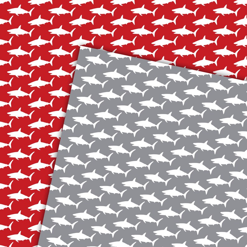 Shark digital paper sea animal patterns sea scrapbook | Etsy