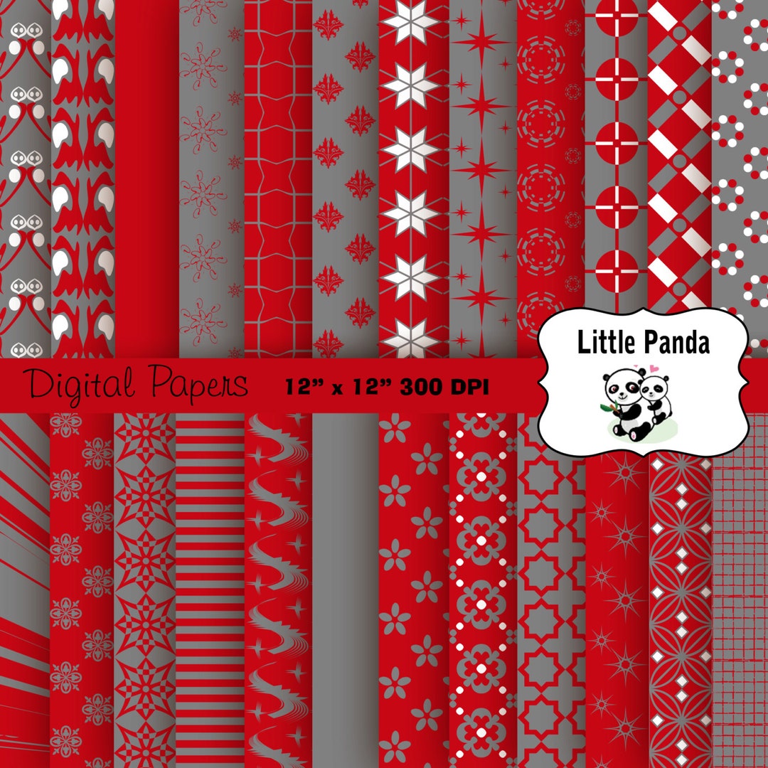 Red and Gray Digital Paper - Digital Scrapbooking - Instant Download ...