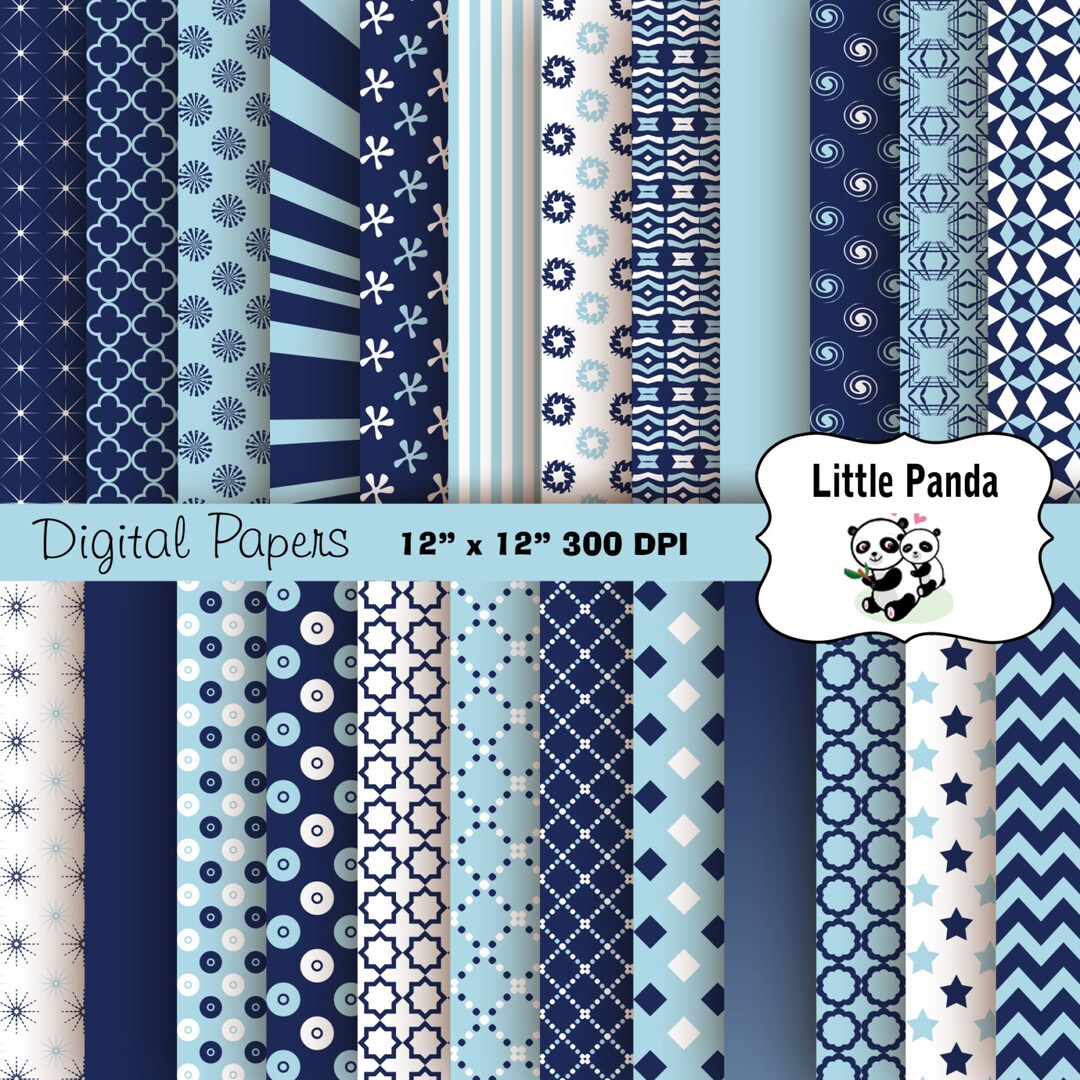 Light Blue and Navy Digital Scrapbook Paper Pack 24 Jpg Files 12 X 12 ...