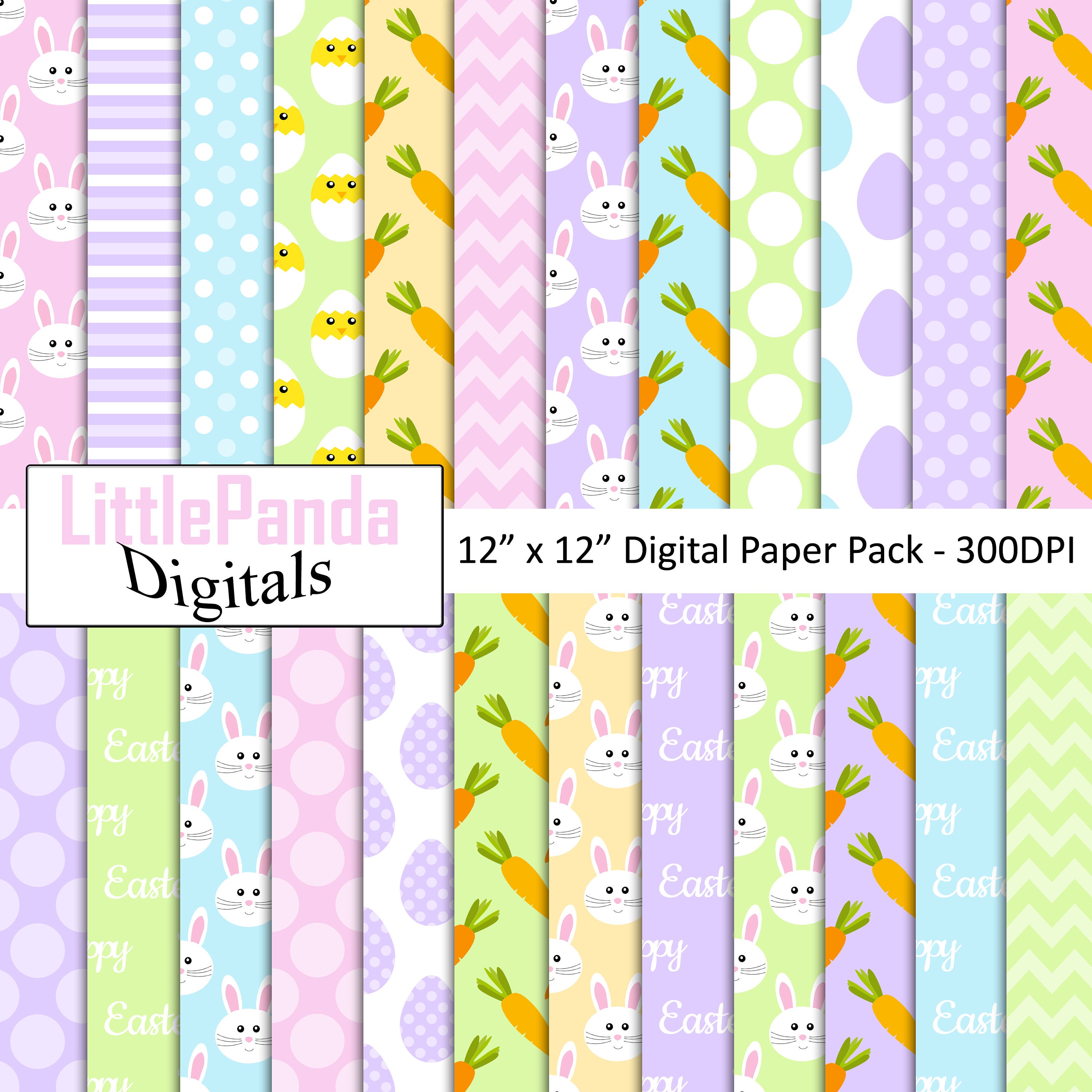 Easter Digital Paper Bunny Pattern Carrot Background Chick Easter ...