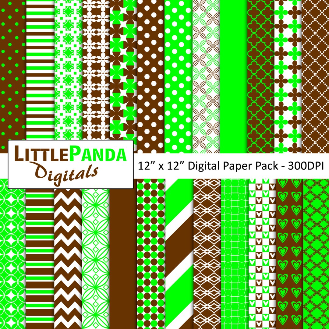 Lime Green and Brown Digital Scrapbook Papers 24 Jpg Files 12 X 12 ...