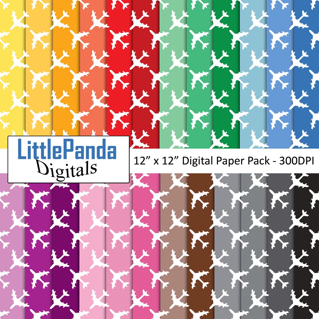 Airplane Digital Paper, Airplane Scrapbook Paper, Rainbow Colors ...