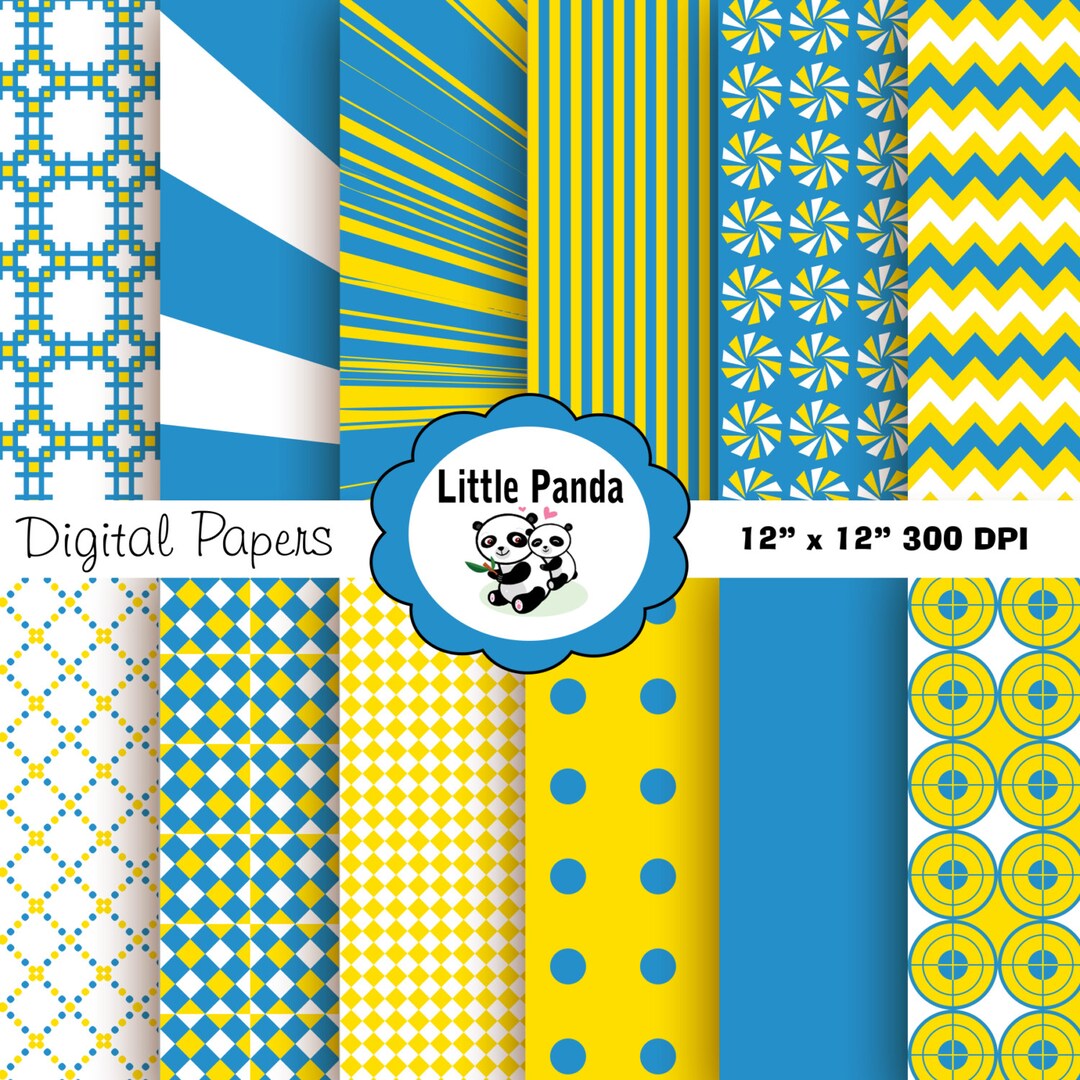 Blue and Yellow Digital Paper Pack, Scrapbook Papers, 12 Jpg Files 12 X ...