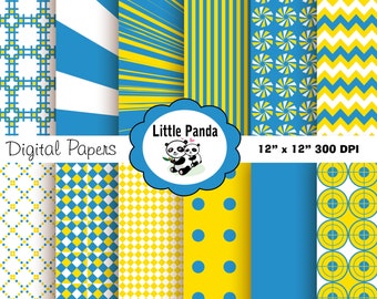 Blue and Lime Green Digital Paper Scrapbook Papers | Etsy