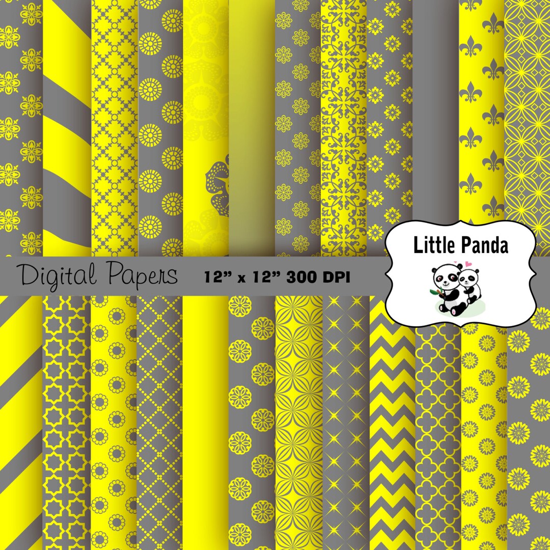 Yellow and Gray Digital Scrapbooking Papers 24 Jpg Files 12 X 12 ...