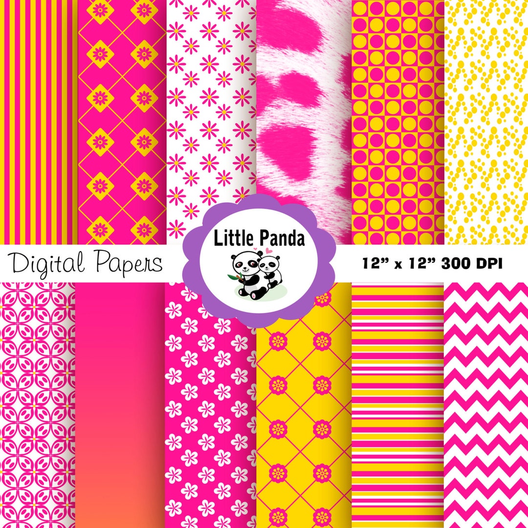 Deep Pink and Gold Digital Paper Pack, Digital Scrapbooking, 12 Jpg ...