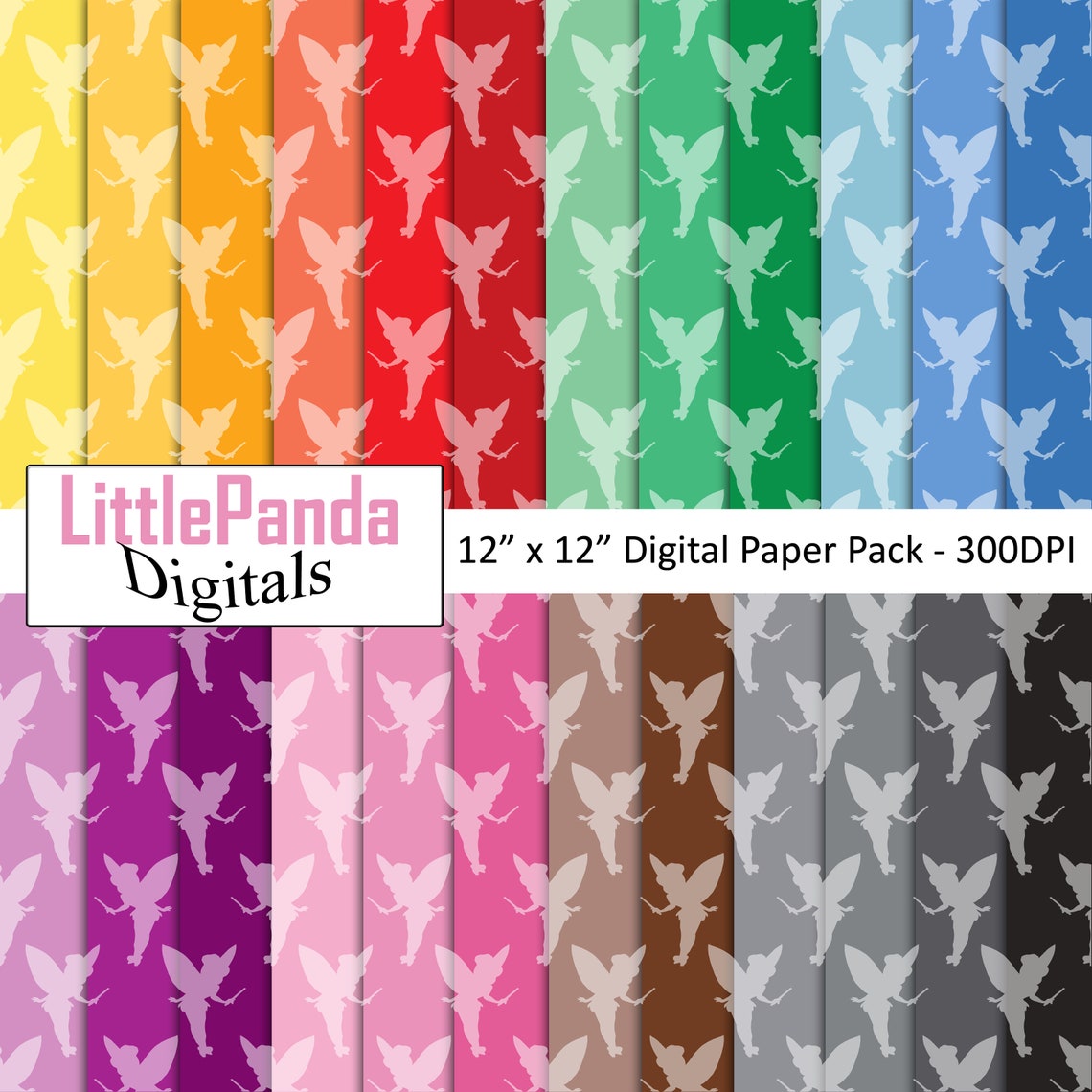 Tinkerbell Digital Paper, Fairy Scrapbook Paper, Birthday, Baby Shower ...