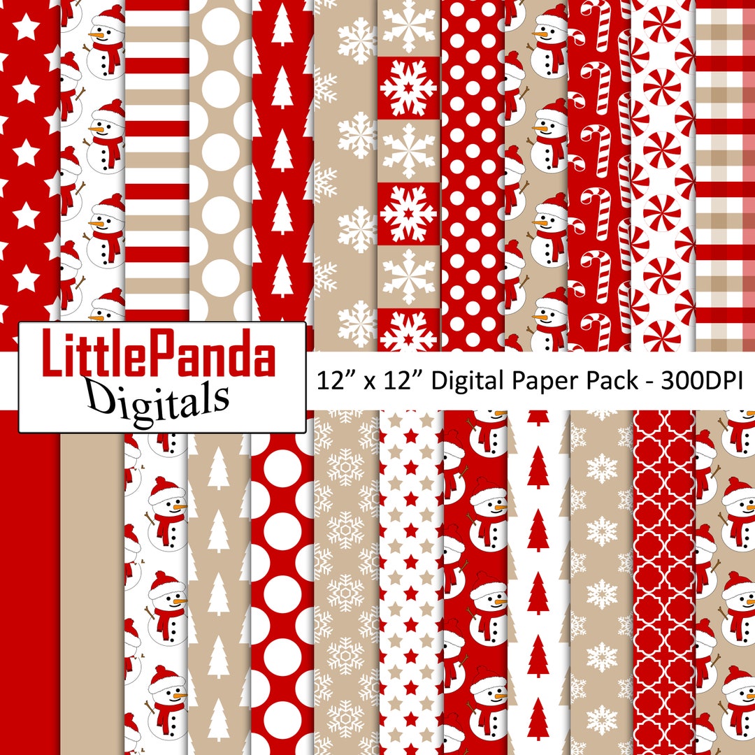 Christmas Digital Paper Snowflake Patterns Snowman Plaid Winter Holiday ...