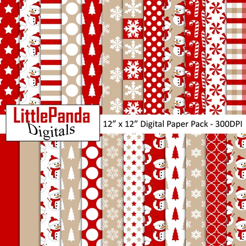 Snowman Digital Paper Snowflake Patterns Plaid Winter - Etsy