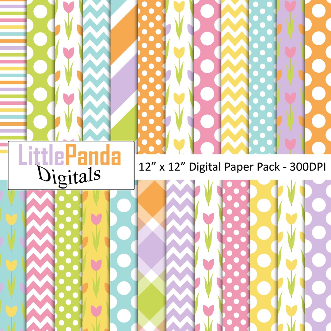 Easter Digital Paper, Polka Dots, Tulips, Stripes, Plaid, Floral ...