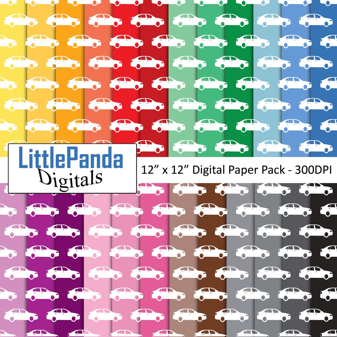 Cars Digital Paper Transportation Scrapbook Paper Preschool Rainbow ...