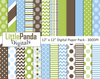 Blue and Lime Green Digital Paper Scrapbook Papers - Etsy