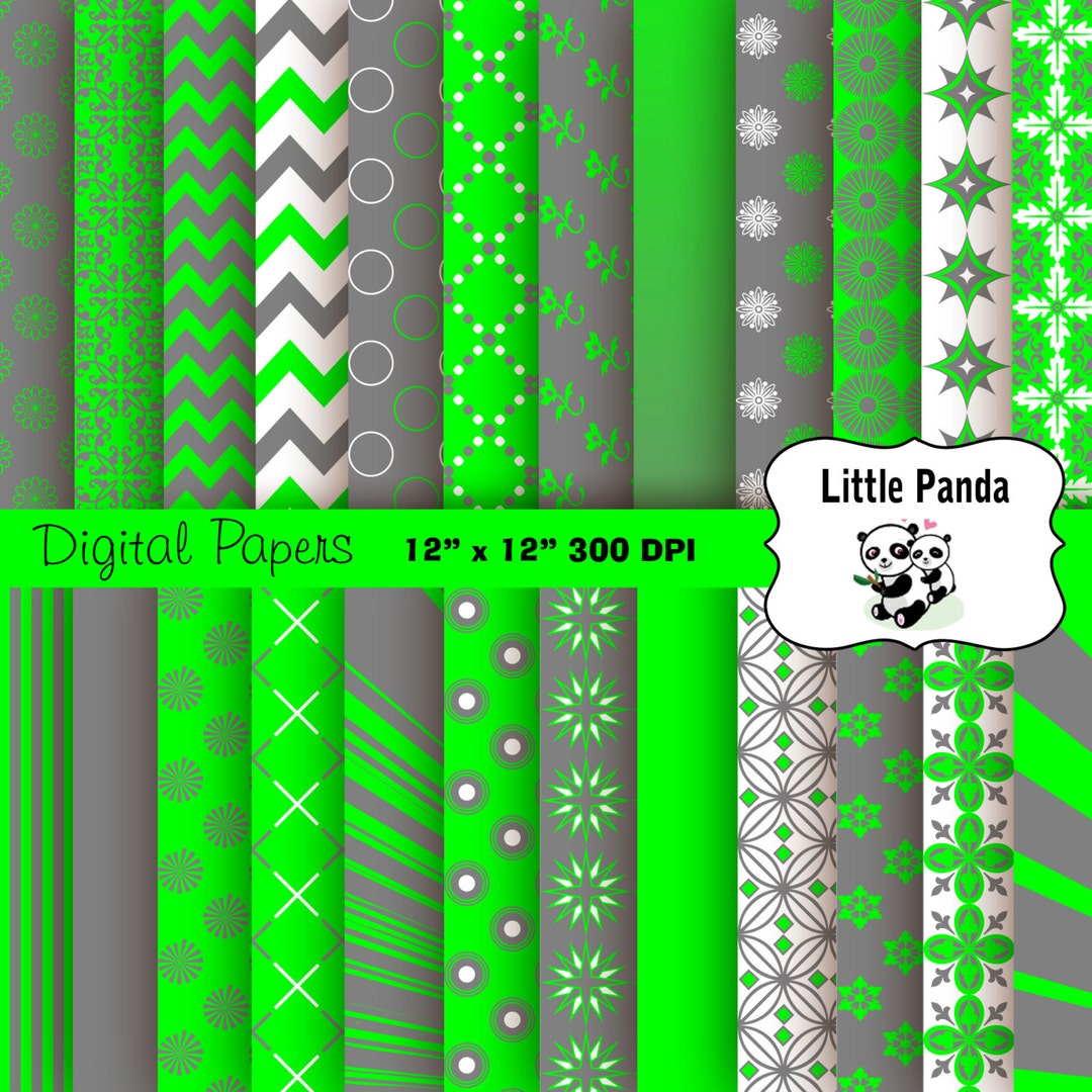 Gray and Lime Digital Scrapbook Papers 24 Jpg Files 12 X 12 Instant ...
