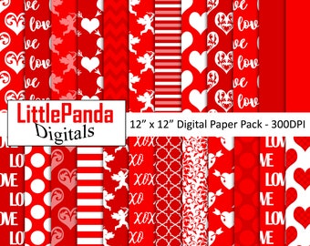 Valentine's Day Digital Paper Love Scrapbook Paper | Etsy