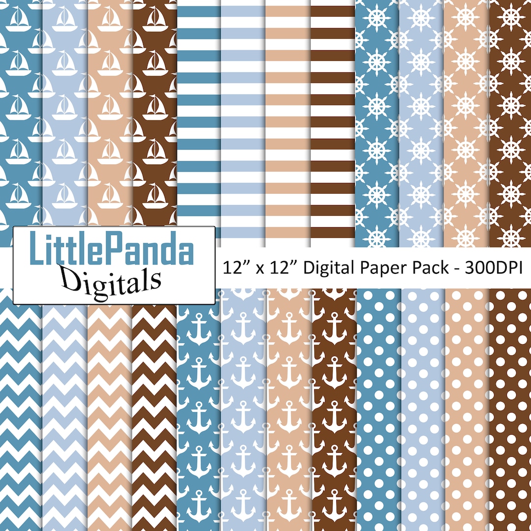 Nautical Digital Paper Anchor Background Boat Scrapbook Paper Polka ...