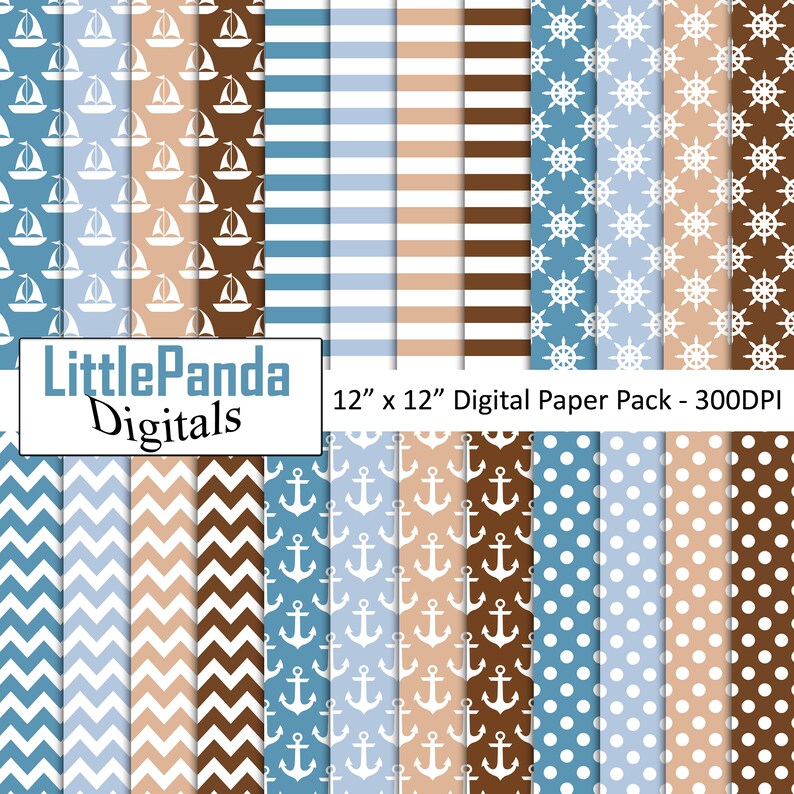 Nautical Digital Paper Anchor Background Boat Scrapbook Paper | Etsy