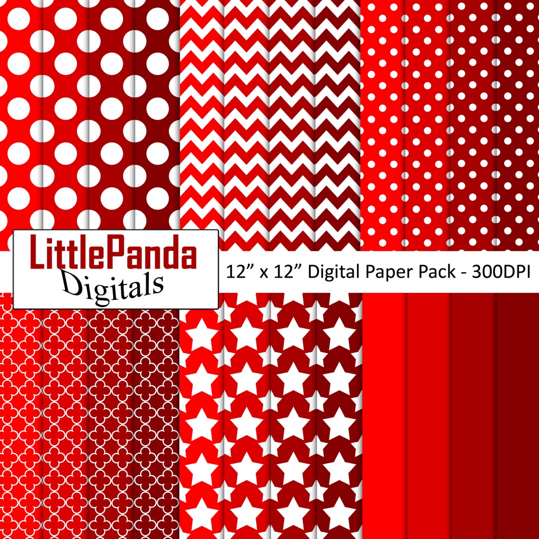 Shades of Red Digital Paper, Polka Dots, Chevron, Quatrefoil, Stars ...