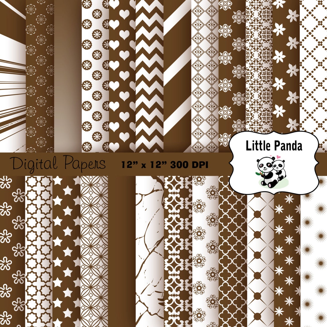 Brown and White Digital Papers 24 Jpg Files 12 X 12 - Instant Download ...