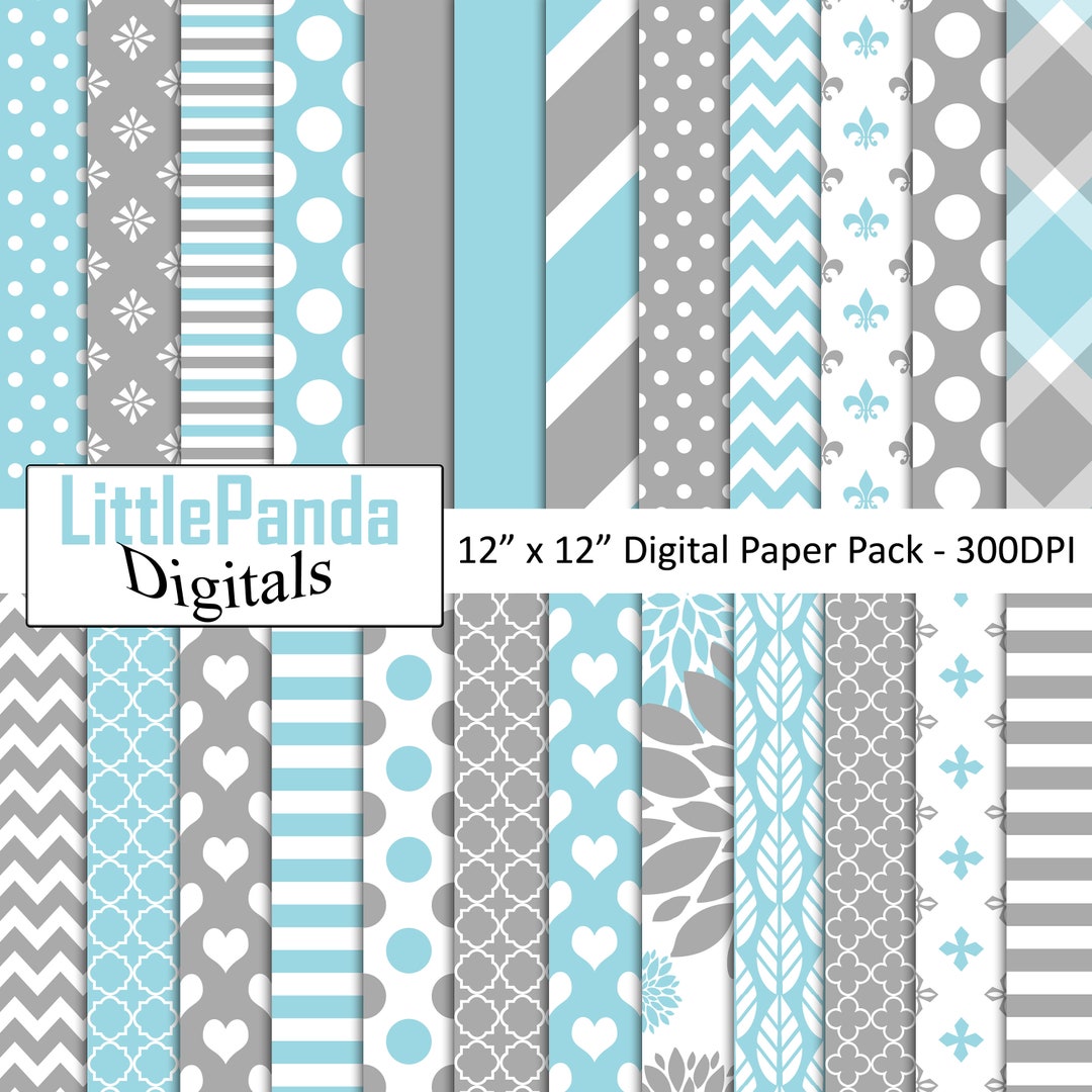 Blue and Gray Digital Paper, Birthday Scrapbook Papers, Baby Shower ...
