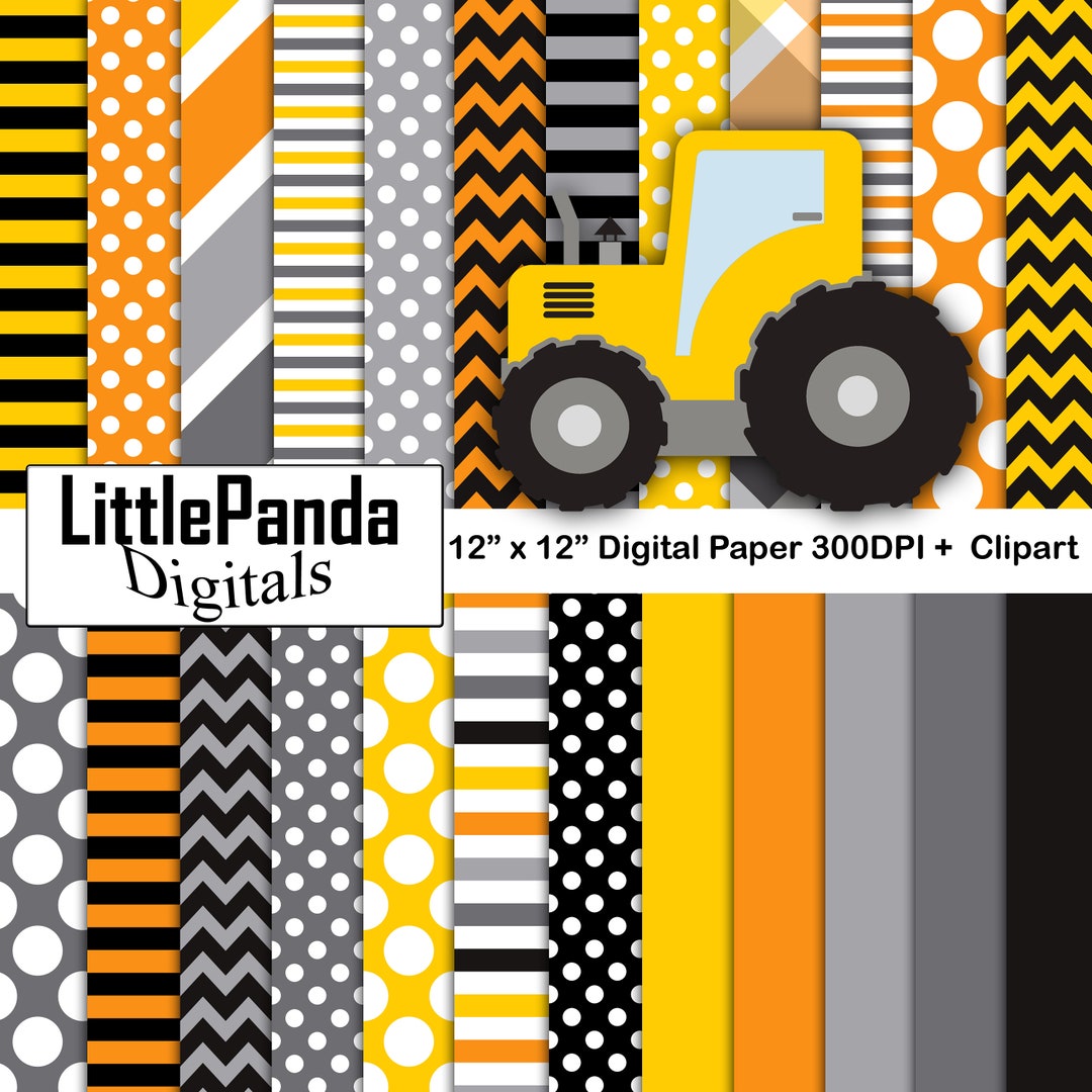 Construction Digital Paper and Clipart, Tractor Clipart, Solid Colors ...