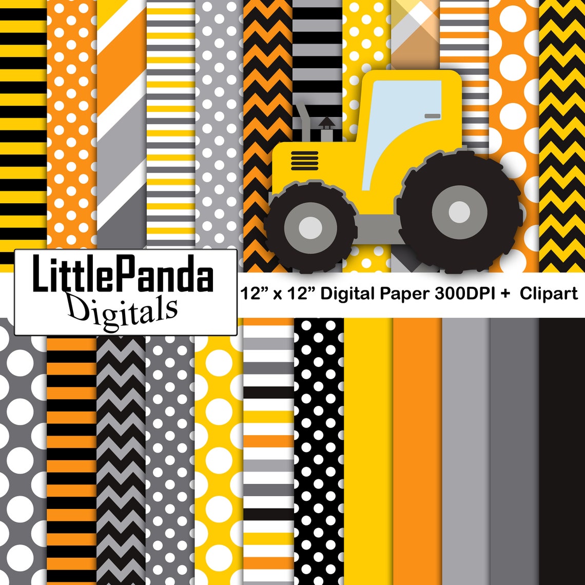 Construction Digital Paper and Clipart, Tractor Clipart, Solid Colors ...