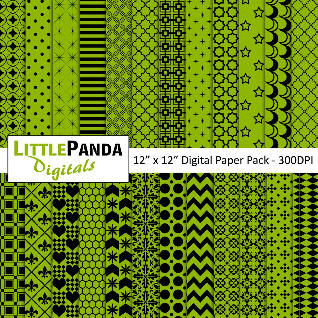 Apple Green and Black Digital Scrapbooking Papers 24 Jpg Files 12 X 12 ...