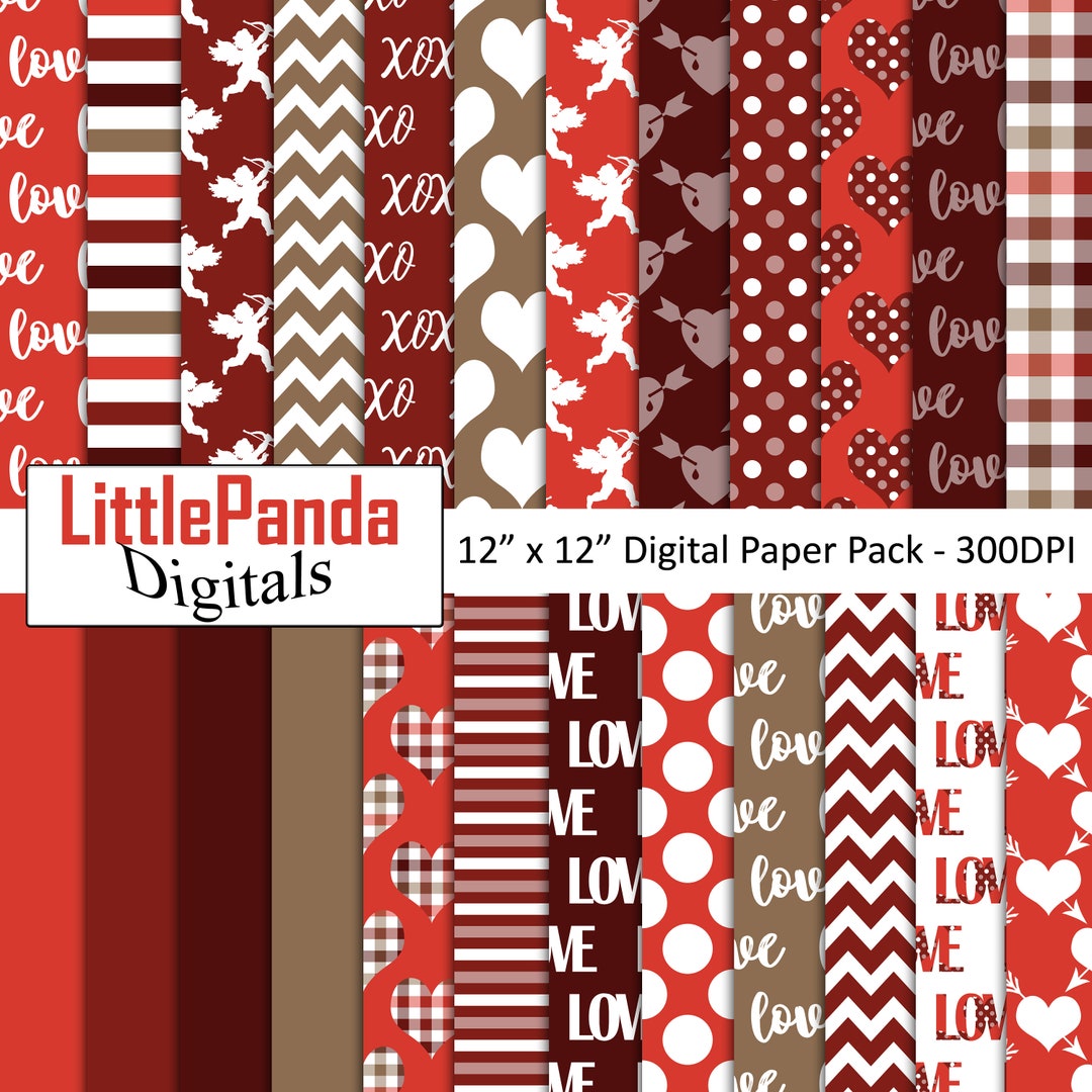 Valentine's Day Digital Paper Love Scrapbook Paper Valentine Pattern ...