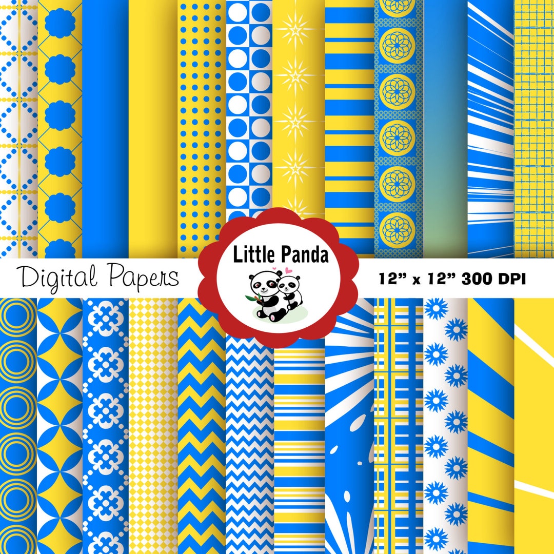 Azure and Banana Yellow Digital Paper Pack, Scrapbook Papers, 24 Jpg ...